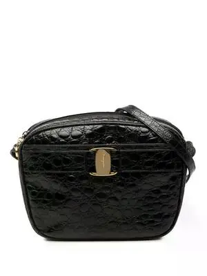 FERRAGAMO Leather Gancini Chain Crossbody Bag - Black