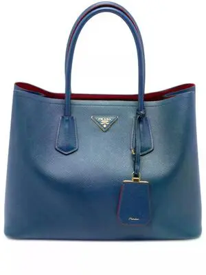Prada Large Saffiano Cuir Double Satchel - Blue