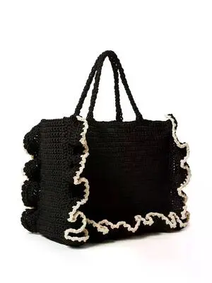 TWINSET Crochet Tote Bag With Ruffled Trim - Black