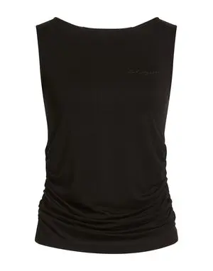 Karl Lagerfeld Sleeveless Gathered Jersey Top - Black