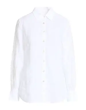 120% Lino Solid Linen Shirt With Appliqués