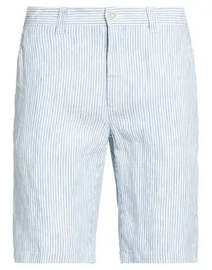 120% Lino Striped Linen Casual Shorts - Blue