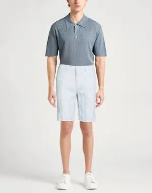 120% Lino Striped Linen Casual Shorts - Blue