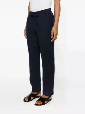 Sandro Straight-leg Linen Trousers With Elasticated Drawstring Waist - Blue