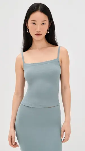 Eterne Square Neck Ribbed Tank - Slate