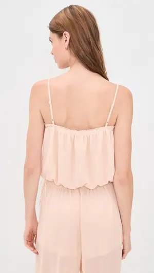 WAYF Jasmine Cami Top With Lace Trim And Bow Embellishments - Peach