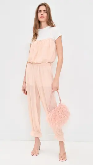 WAYF Jasmine Cami Top With Lace Trim And Bow Embellishments - Peach