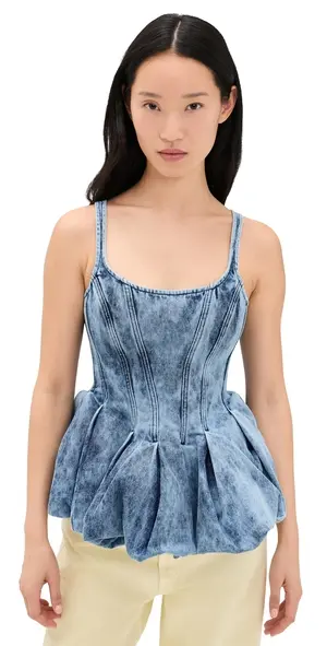 MARQUES' ALMEIDA Acid Wash Denim Pleated Top - Blue