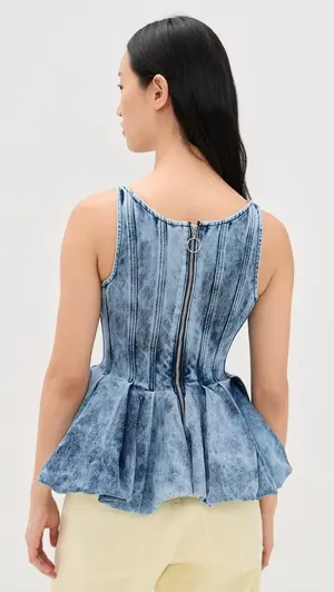 MARQUES' ALMEIDA Acid Wash Denim Pleated Top