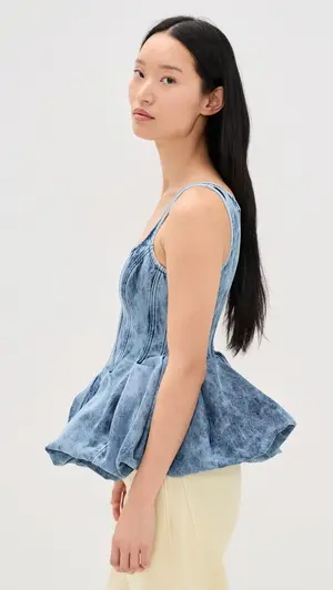 MARQUES' ALMEIDA Acid Wash Denim Pleated Top
