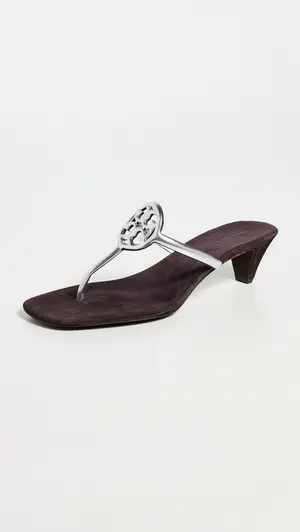 Tory Burch Miller Capri Kitten Heels - Silver/cocoa