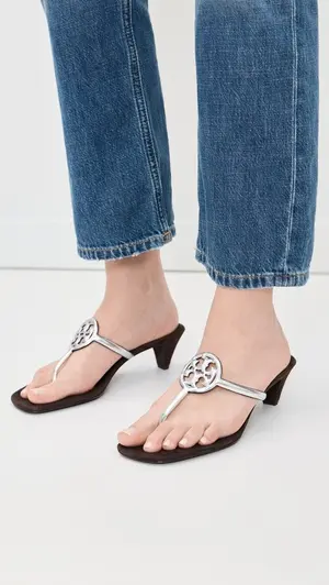 Tory Burch Miller Capri Kitten Heels - Silver/cocoa