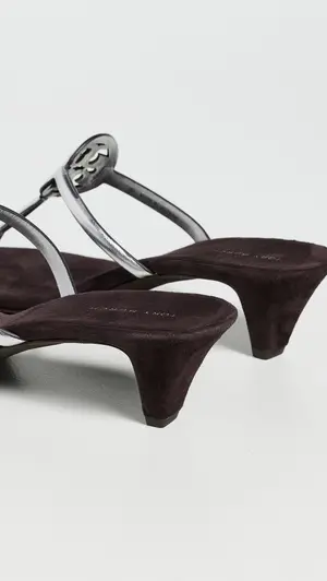 Tory Burch Miller Capri Kitten Heels - Silver/cocoa
