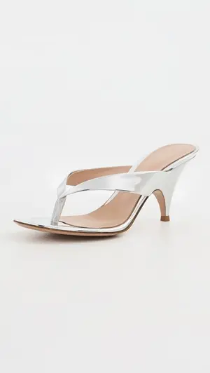 GIANVITO ROSSI Leather Thong Sandals - Silver
