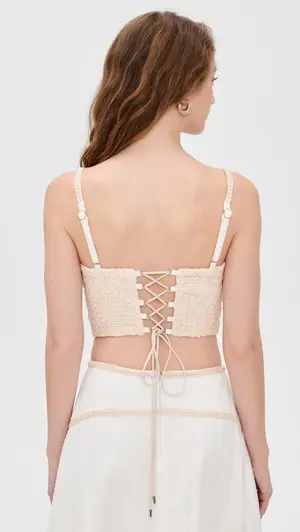 SABINA MUSAYEV Tasha Top Distressed Twill Bustier With Lace-up Back