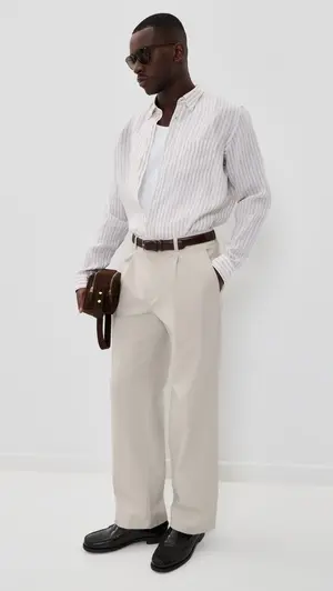 Theory Relaxed Pleat Cotton Pants - Silver Cloud