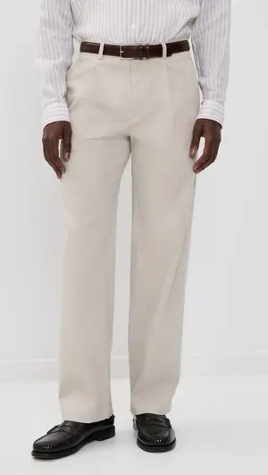 Theory Relaxed Pleat Cotton Pants - Silver Cloud