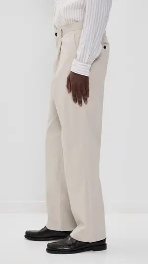 Theory Relaxed Pleat Cotton Pants - Silver Cloud