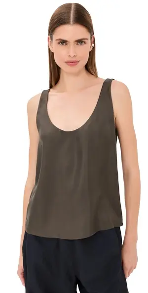 RÓHE Silk Scoop Neck Top - Earth