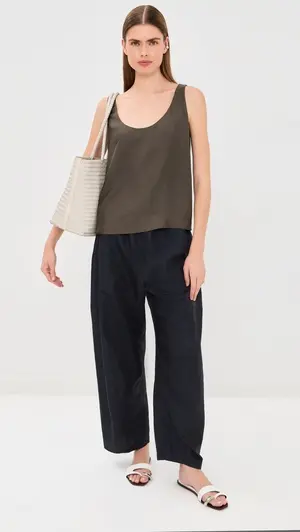 RÓHE Silk Scoop Neck Top - Earth