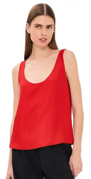 RÓHE Silk Scoop Neck Top - Red