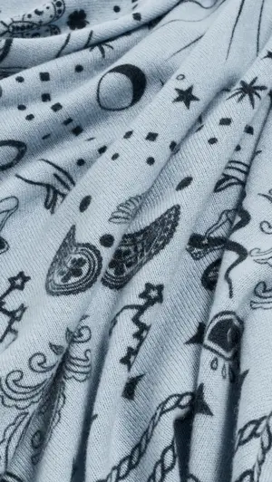 Freya Cosmic Rodeo Cashmere Scarf - Soft Blue/black