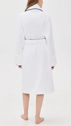 PETITE PLUME Luxe Terry Robe In With Navy Piping