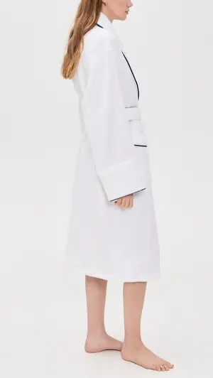 PETITE PLUME Luxe Terry Robe In With Navy Piping