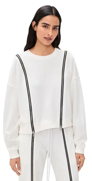 R13 Crew Neck Pullover With Zipper Detail - White
