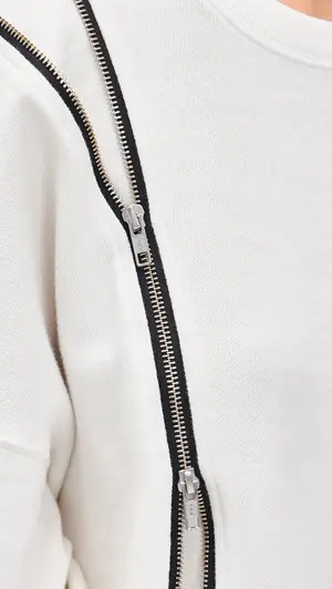 R13 Crew Neck Pullover With Zipper Detail - White