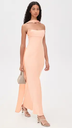 RUNAWAY THE LABEL Strapless Maxi Dress With Scarf - Peach