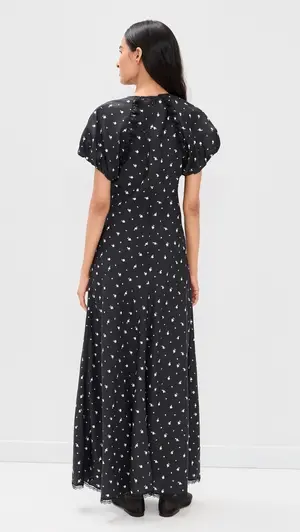 LEE MATHEWS Roxie Silk Maxi Dress With Puff Sleeves
