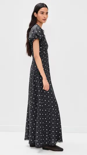 LEE MATHEWS Roxie Silk Maxi Dress With Puff Sleeves