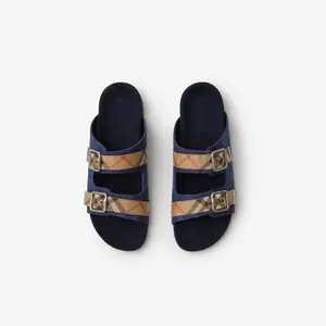 Burberry Check Denim Urchin Sandals - Navy