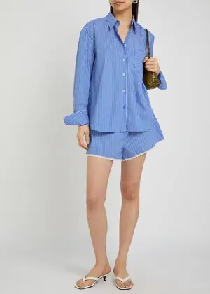 Good American Striped Lace-trimmed Cotton-blend Shorts