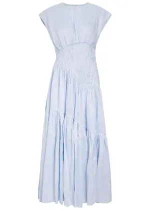 Aje Ecliptica Shirred Linen-blend Midi Dress