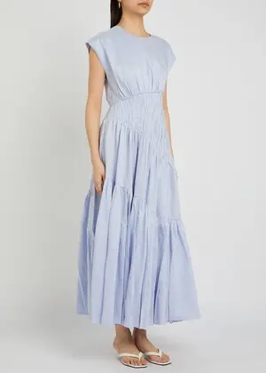 Aje Ecliptica Shirred Linen-blend Midi Dress