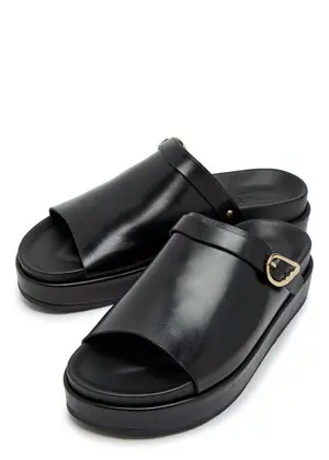 ANCIENT GREEK SANDALS Arachova Leather Flatform Sliders - Beige