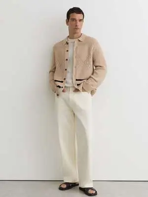 REISS Kian Crochet-knit Button-through Jacket