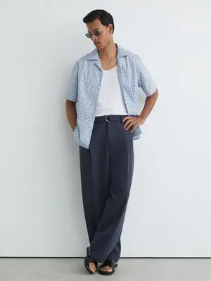 REISS Sisqo Cotton Medallion-print Cuban-collar Shirt