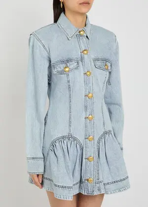 Aje Noa Gathered Denim Mini Dress