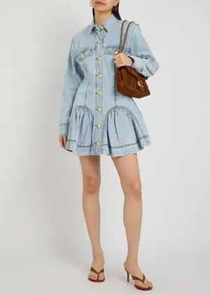 Aje Noa Gathered Denim Mini Dress