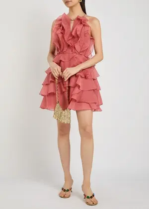 Aje Cleo Ruffled Chiffon Mini Dress - Pink