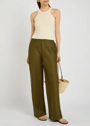 REFORMATION Gale Straight-leg Linen Trousers - Khaki