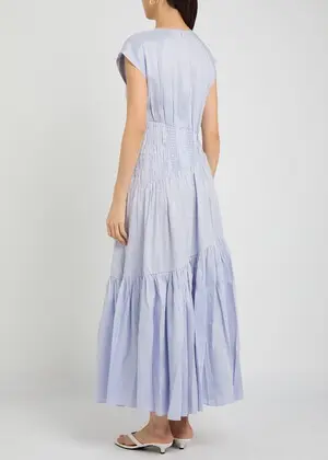 Aje Ecliptica Shirred Linen-blend Midi Dress - Blue