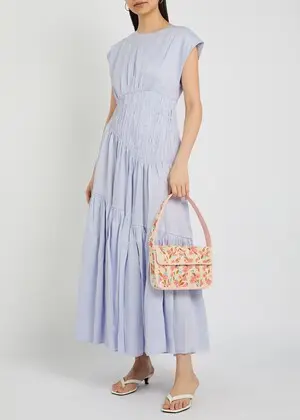 Aje Ecliptica Shirred Linen-blend Midi Dress - Blue