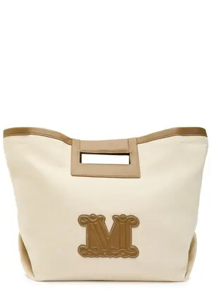 Max Mara Logo-appliquéd Canvas Tote - Camel