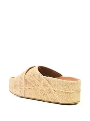 Maje Platform Sandals With Crossover Straps And Gold Heart Logo - Neutrals