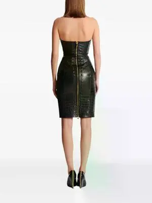 Balmain Crocodile-embossed Halterneck Mini Dress
