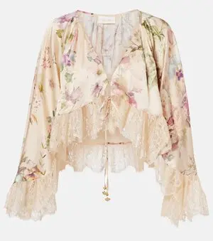 Camilla Lace-trimmed Floral Silk Crop Top - Multicoloured
